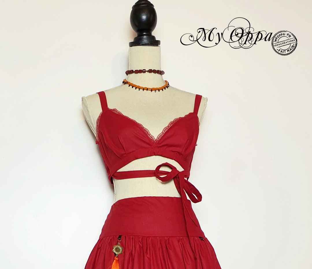 Short Red Crossed Bra, Bohemian Boho Top, Women's Clothing, Summer ...