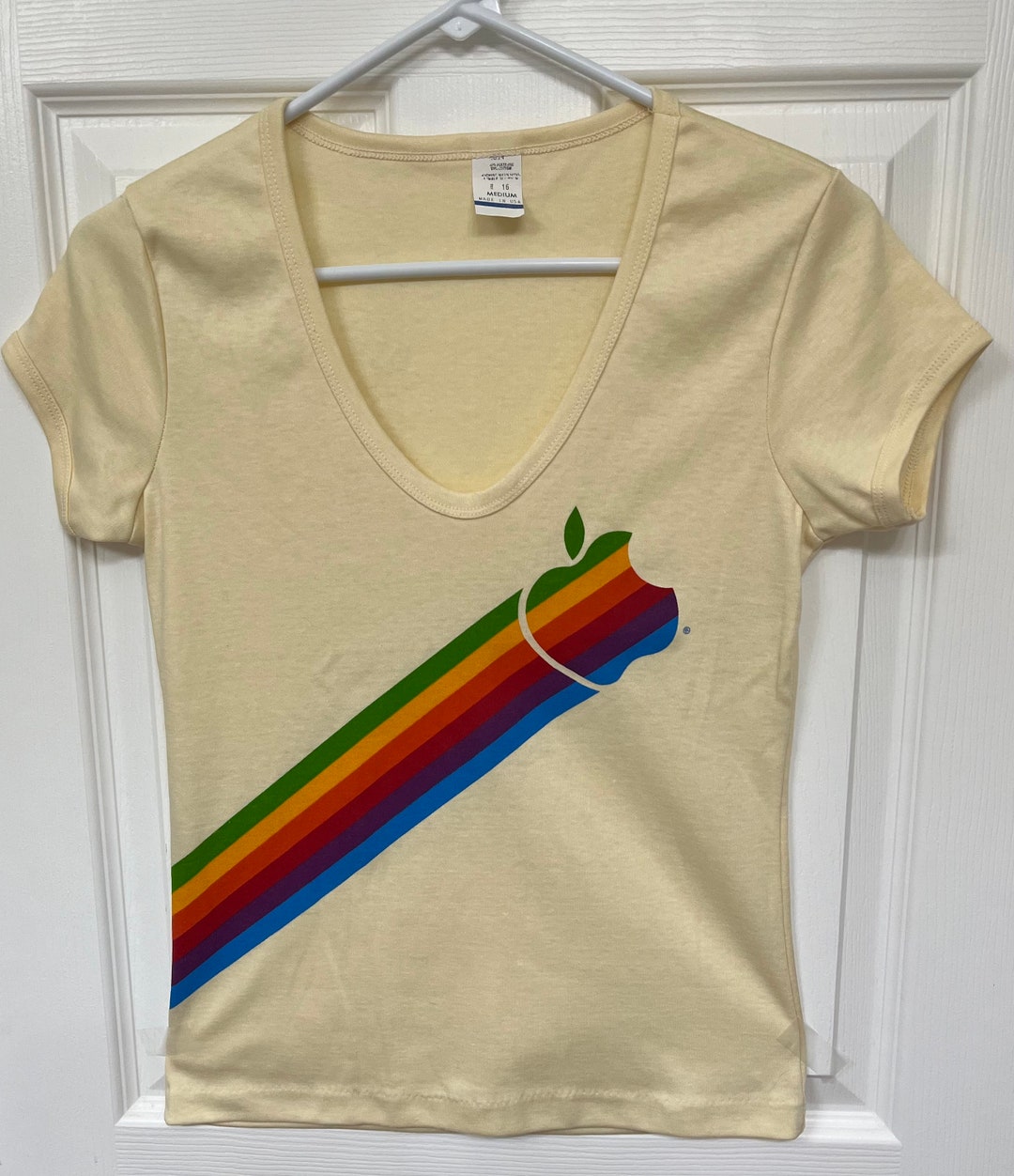 Apple Logo Shirt Vintage Apple Logo Ladies V Neck Made in - Etsy