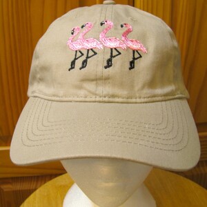 Tan Flamingo Cap. Four Flamingos on a Tan Baseball Cap. Flamingo Pink ...