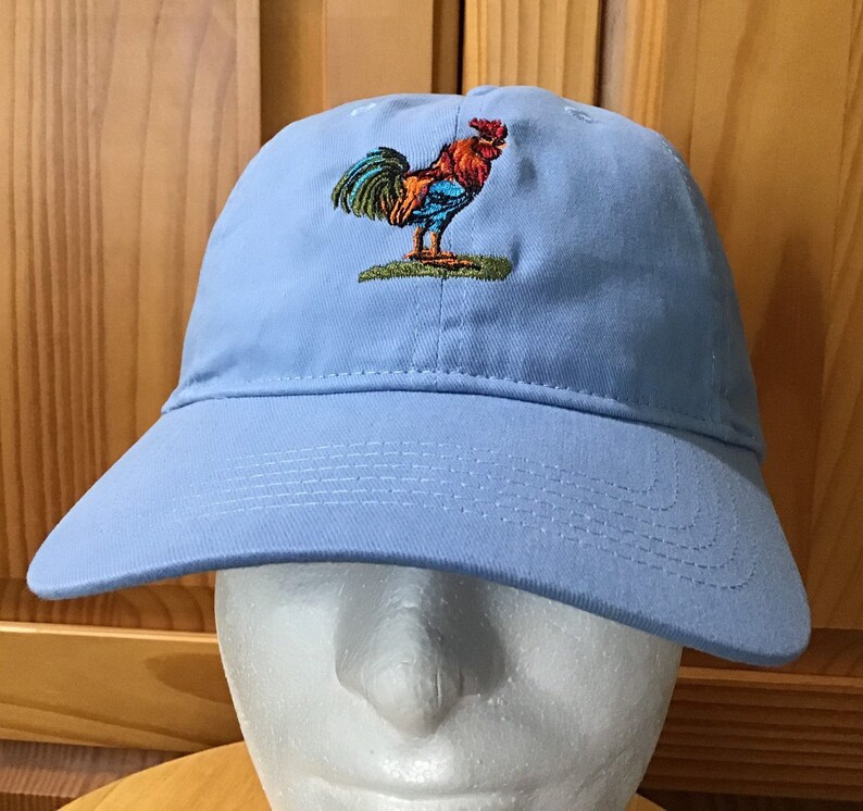 Blue Rooster Cap. Colorful Rooster on Light Blue Baseball Cap - Etsy