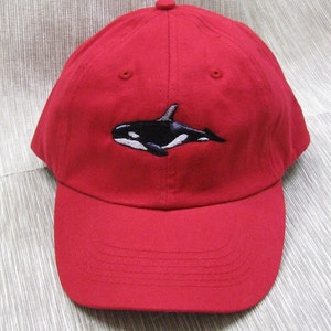 Orca Whale Embroidered on Red Baseball Cap - Etsy