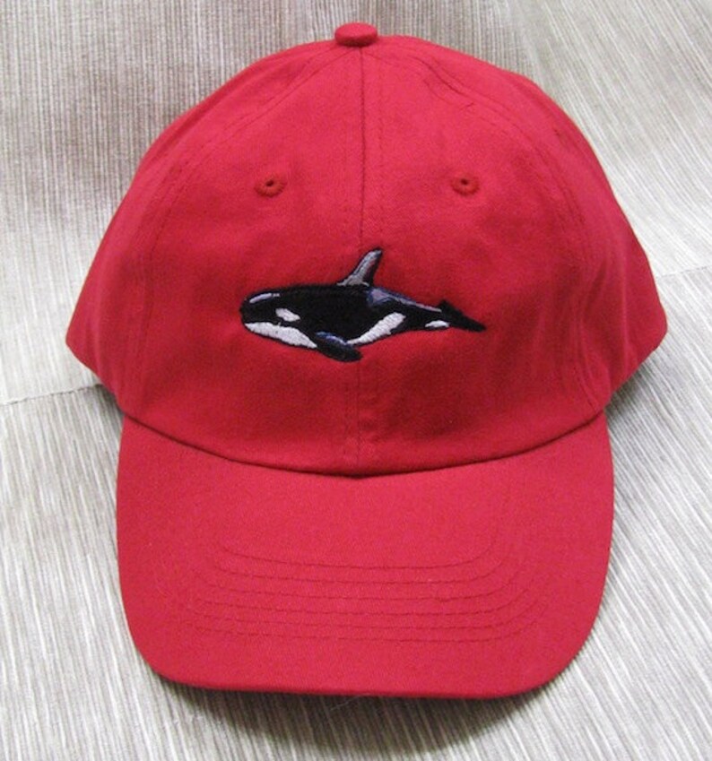 Orca Whale Embroidered on Red Baseball Cap - Etsy