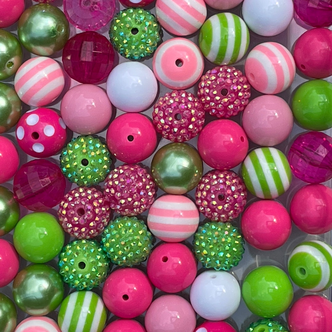 Watermelon Bead Mix - 20 Mm Bubble Gum Bead Mixes, Pink and Green ...