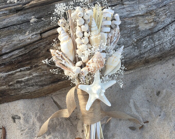 Handmade Seashells Wedding Bouquet. Turquoise and Ivory Wedding Bouquet ...