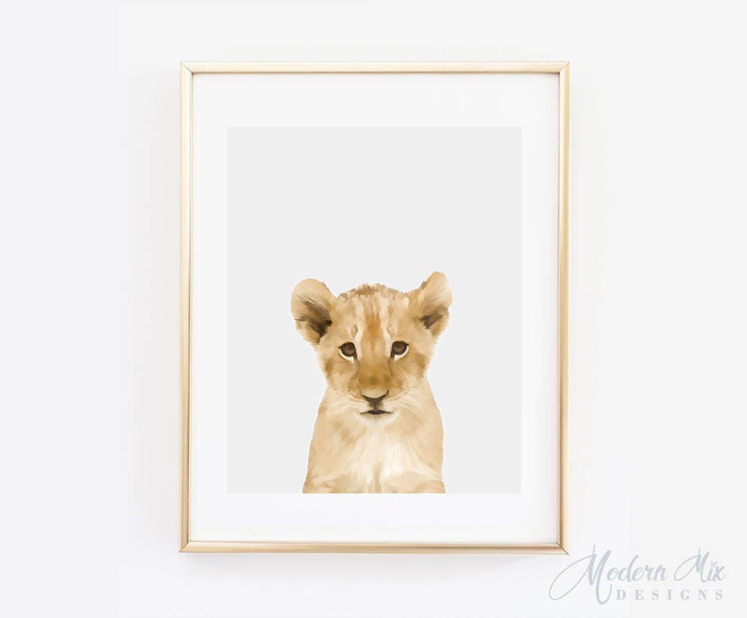 Baby Lion Print Nursery Decor, Lion Cub Art, Animal Art Print, Baby ...