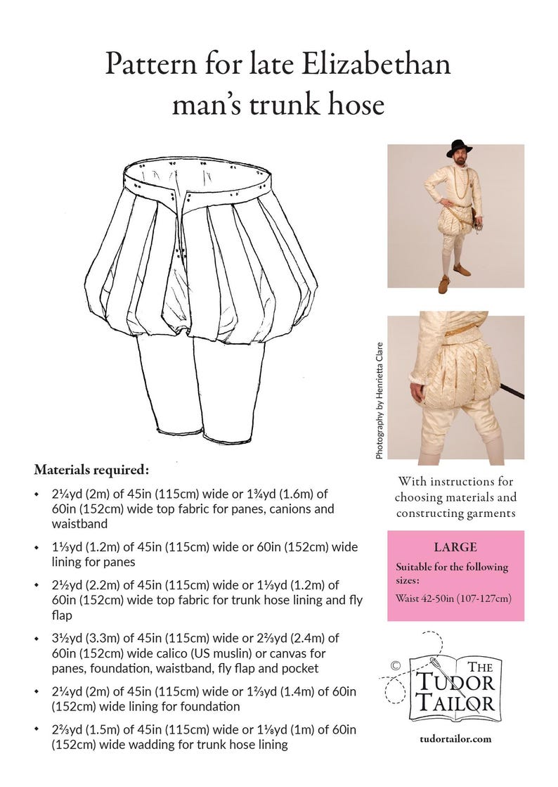 Pattern for Late Elizabethan Man's Trunk Hose, Tudor Tailor Exclusive ...