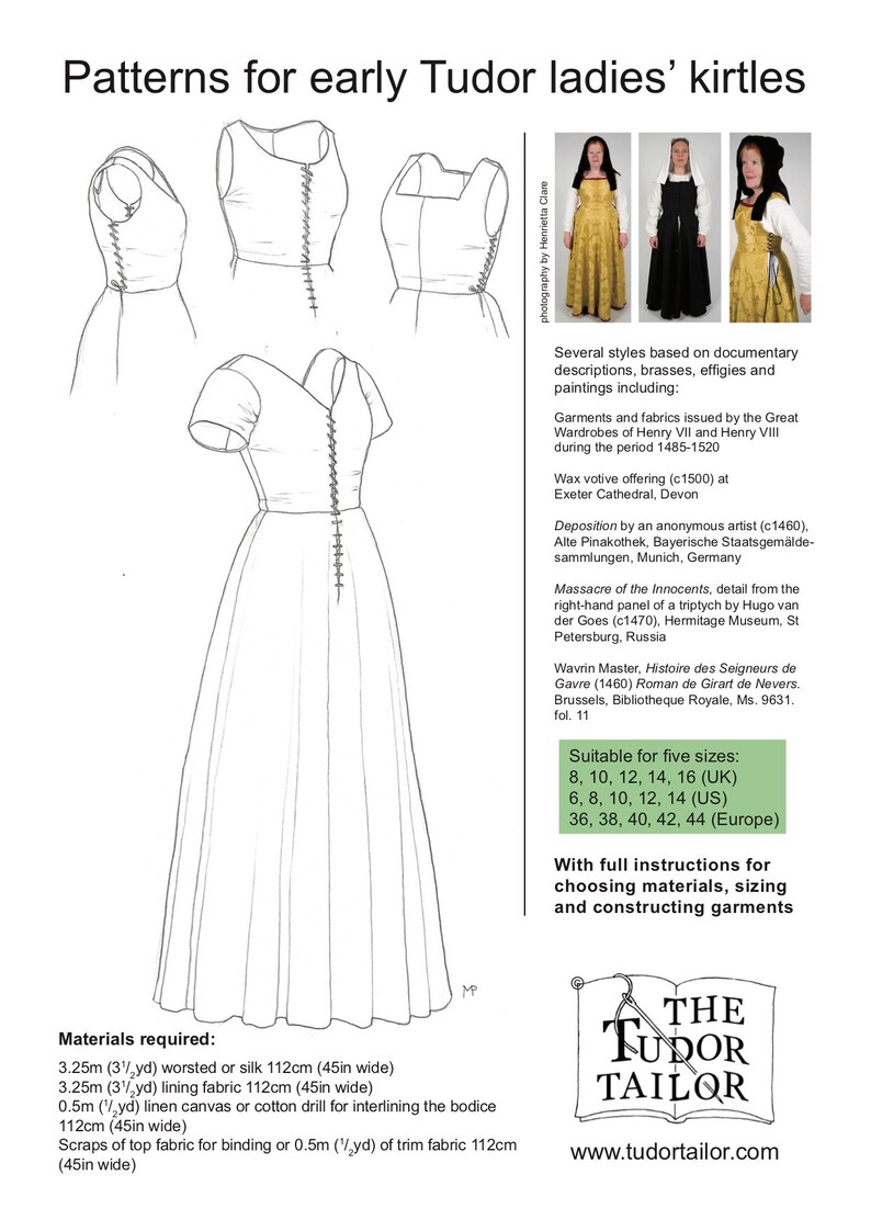 Pattern for Early Tudor Ladies' Kirtles - Etsy Sweden