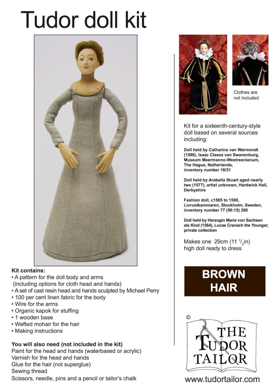 Tudor Woman Doll Kit - Brown Hair, Tudor Tailor Exclusive - Etsy