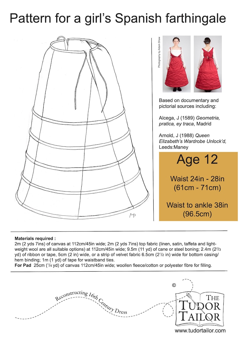Pattern for a Spanish Farthingale for a Child Age 8 to 12 - Etsy
