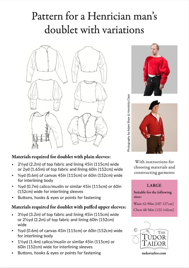 Pattern for Henrician Man's Doublet With Variations, Tudor Tailor ...