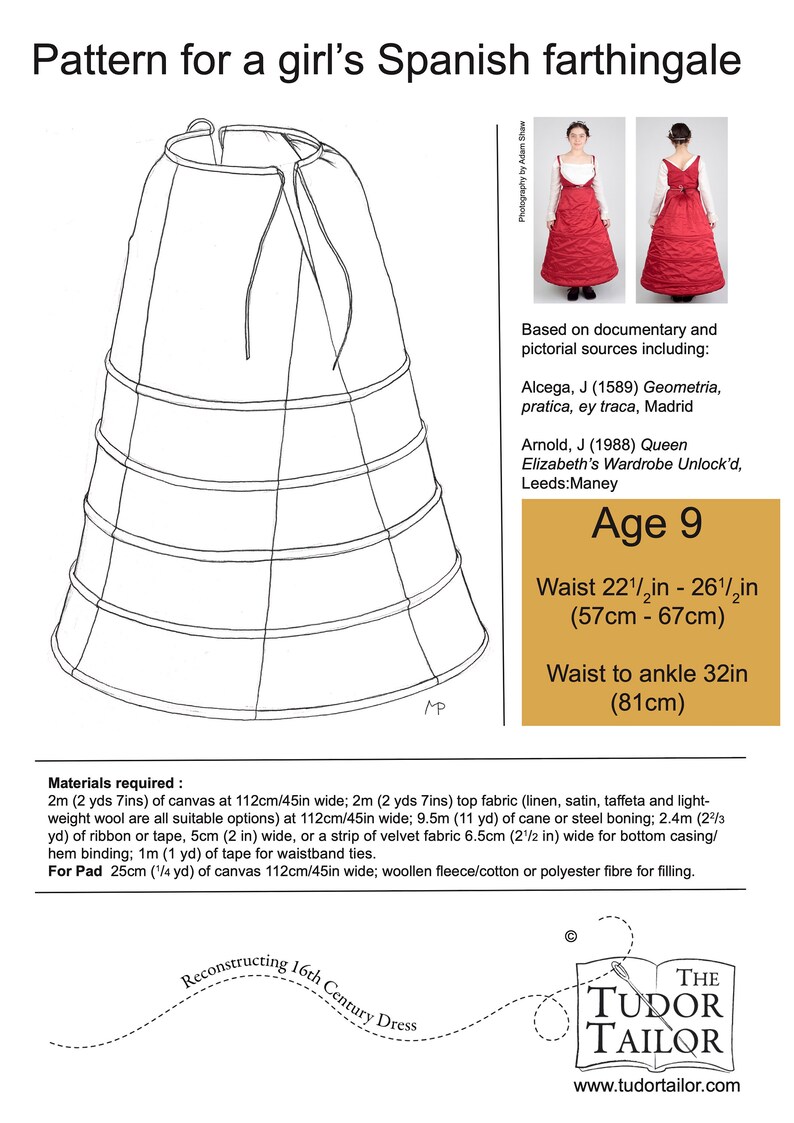 Pattern for a Spanish Farthingale for a Child Age 8 to 12 - Etsy