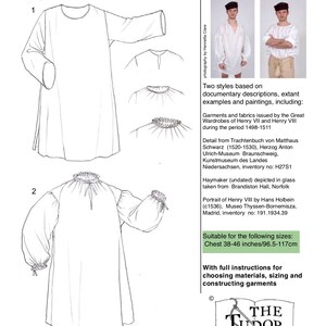 Pattern for Men's Early Tudor Shirts, Tudor Tailor Exclusive - Etsy