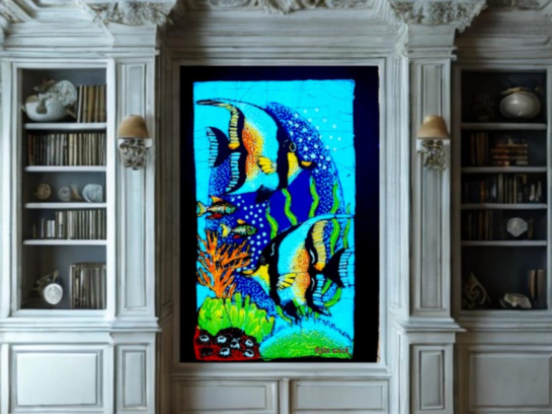 Wall Art Seascape Batik Painting, Hand-made Rainbow Fish Art (17x11) - Etsy