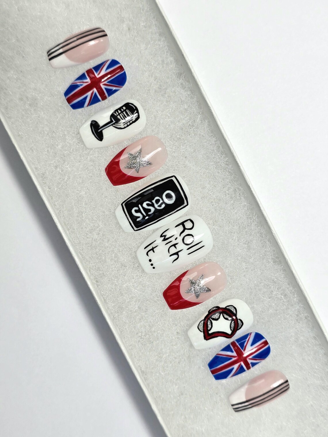 Oasis Band-inspired Press-on Nails – Britpop Nail Art | Handmade ...