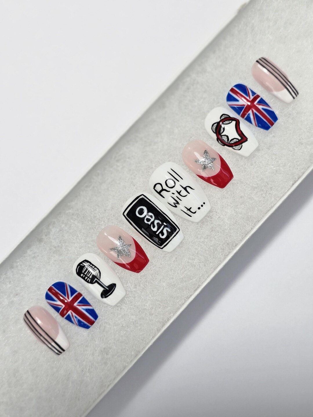 Oasis Band-inspired Press-on Nails – Britpop Nail Art | Handmade ...