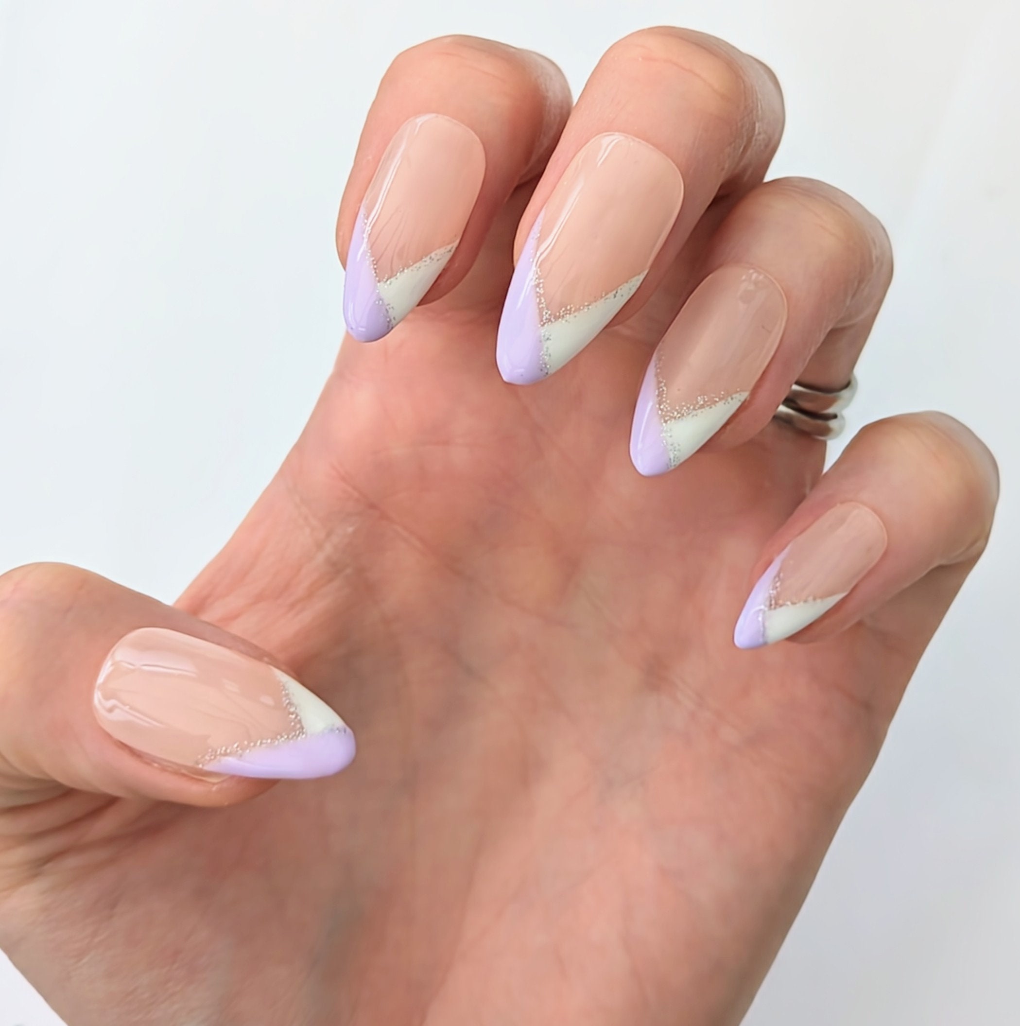 Lilac and White French Tips Nail Set 10 Unique Hand Painted - Etsy UK