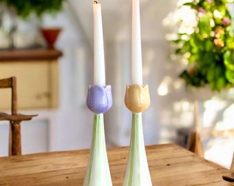 Tulip Flower Glass Candle Holder, Pink, Orange Flower-shaped ...