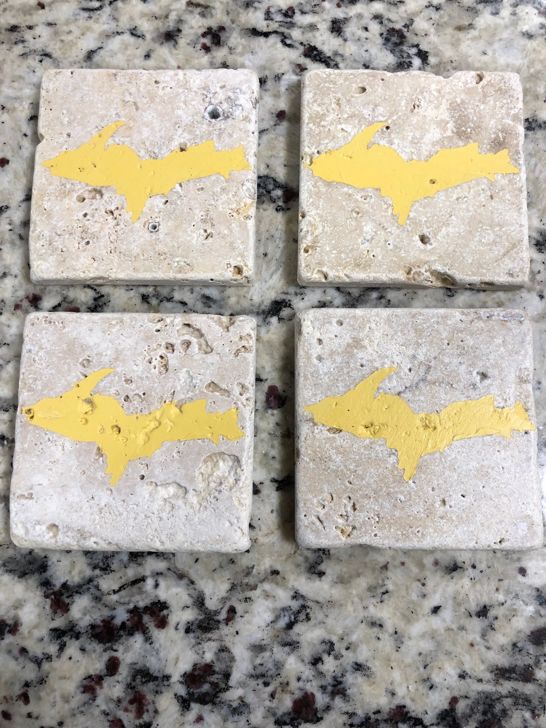 Travertine Stone Coasters UP Symbol upper Peninsula of - Etsy