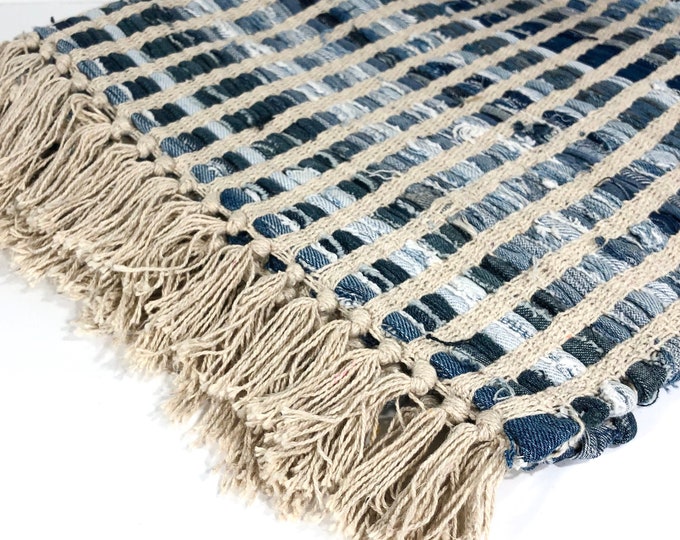 Jute and Denim Rag Rug 24 X 36 Handcrafted Indian Blue Denim Rug 2' X 3 ...