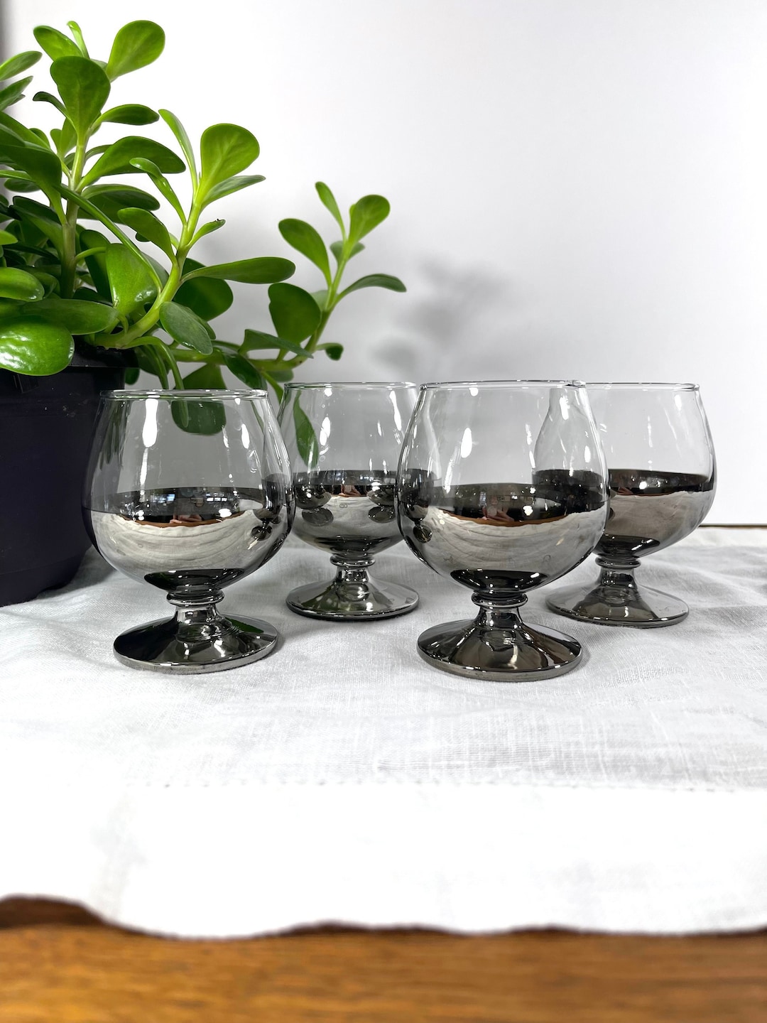 Mid-century Modern Silver Brandy Glasses Vintage Metallic Silver ...