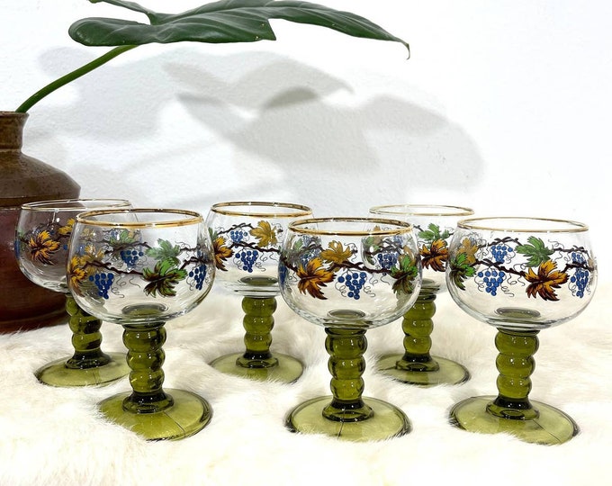 Vintage German Roemer Wine Glasses | Olive Green Bubble Stemmed Wine ...