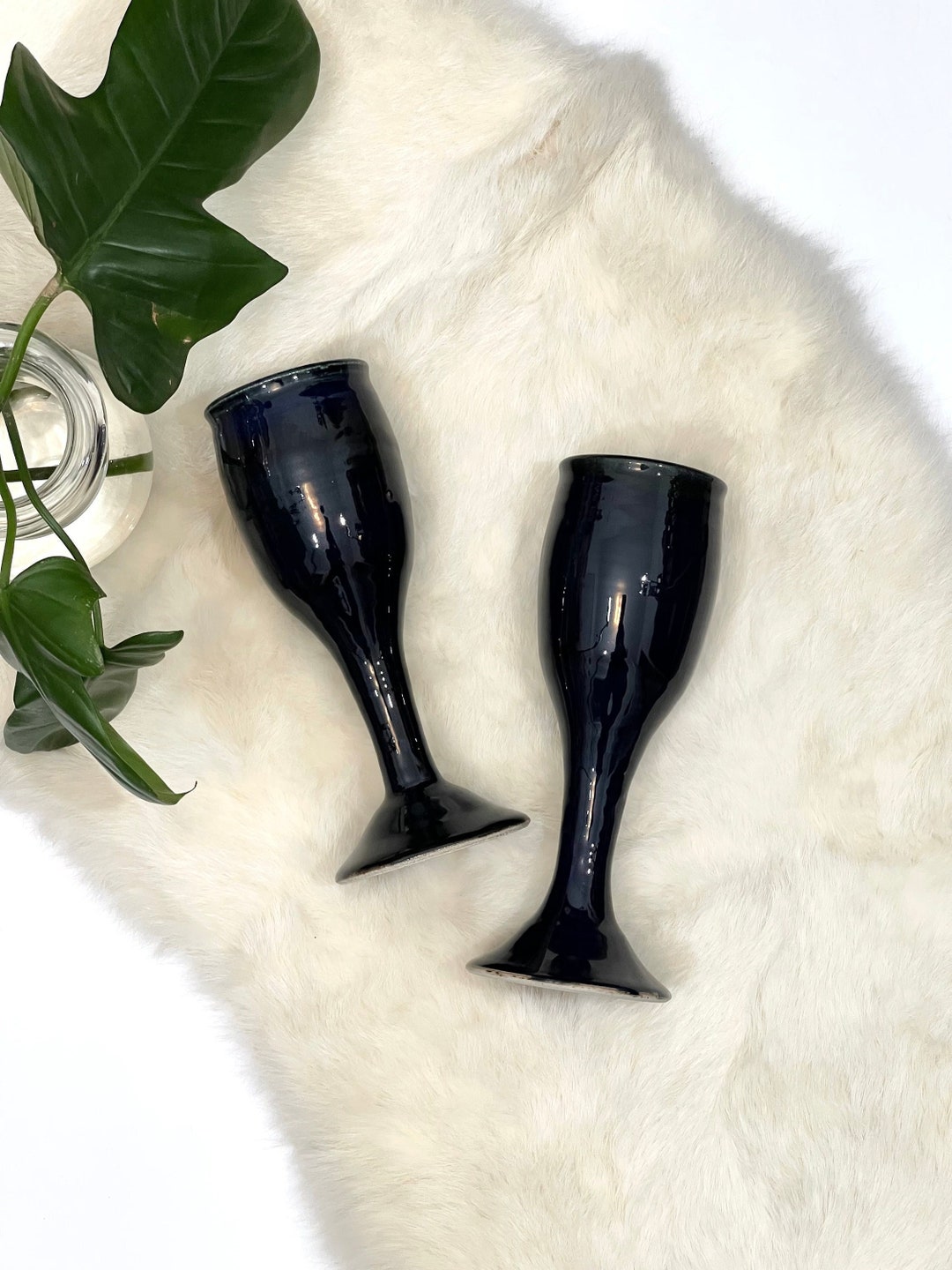 Beautiful Pair of Deep Blue Stoneware Goblets Handcrafted - Etsy