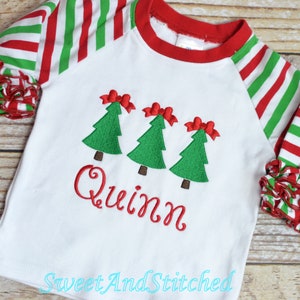 Girls Christmas Shirt Personalized, Monogrammed Christmas Raglan Tee ...