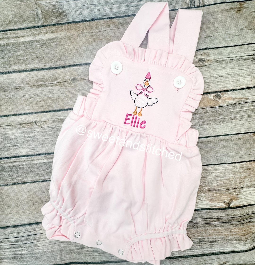 Monogrammed Baby Girl Goose Themed Ruffle Bubble in Pink, Baby Girl ...