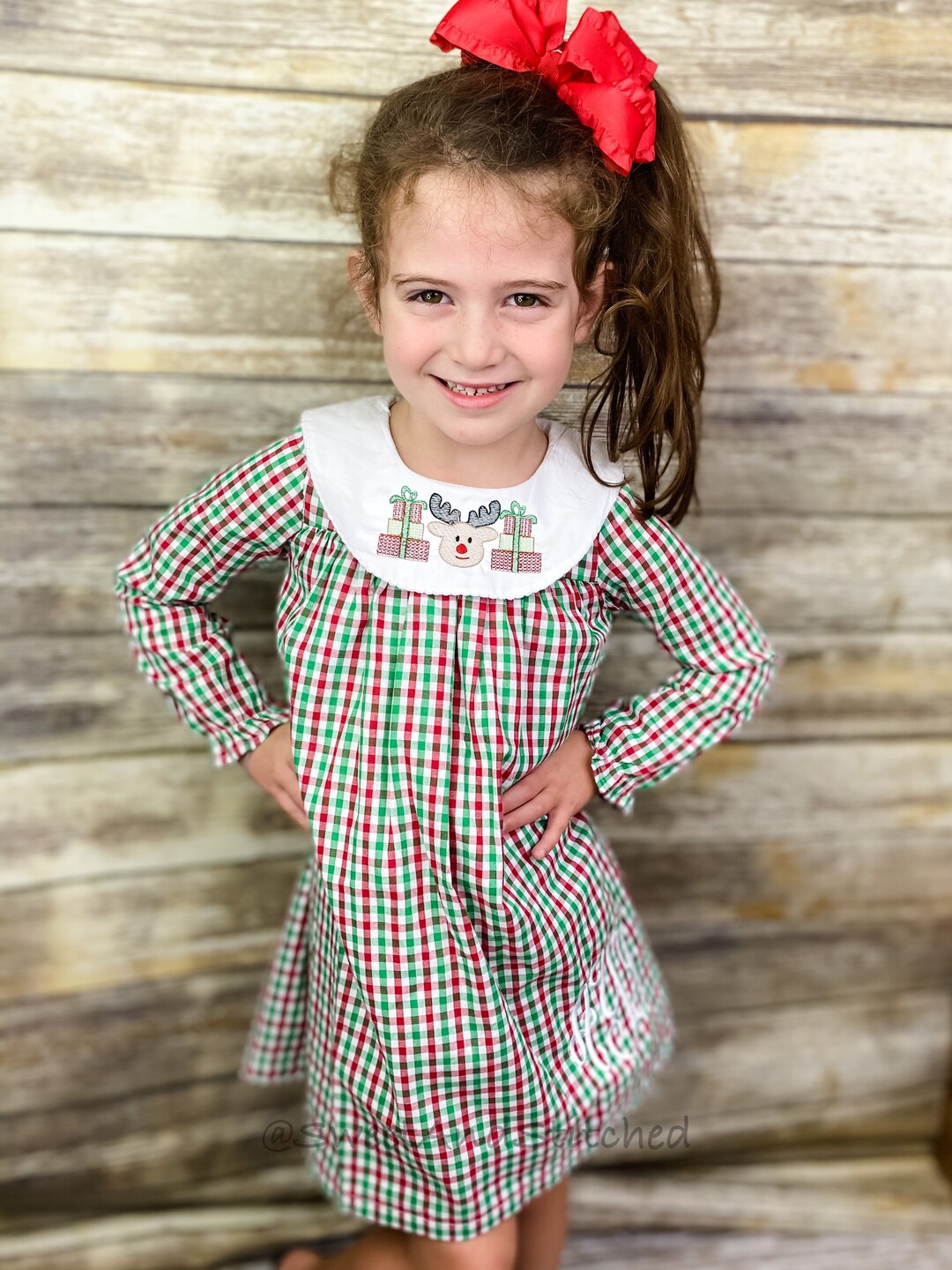 Girls Monogrammed Christmas Bishop Dress, Christmas Plaid Monogrammed ...