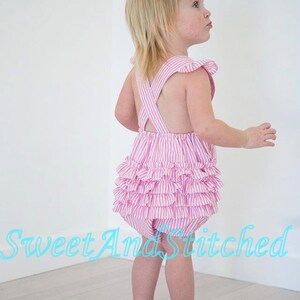 Monogrammed Baby Girl Rainbow Ruffle Bubble With Hot Pink Monogram, Seersucker Girls Bubble ...