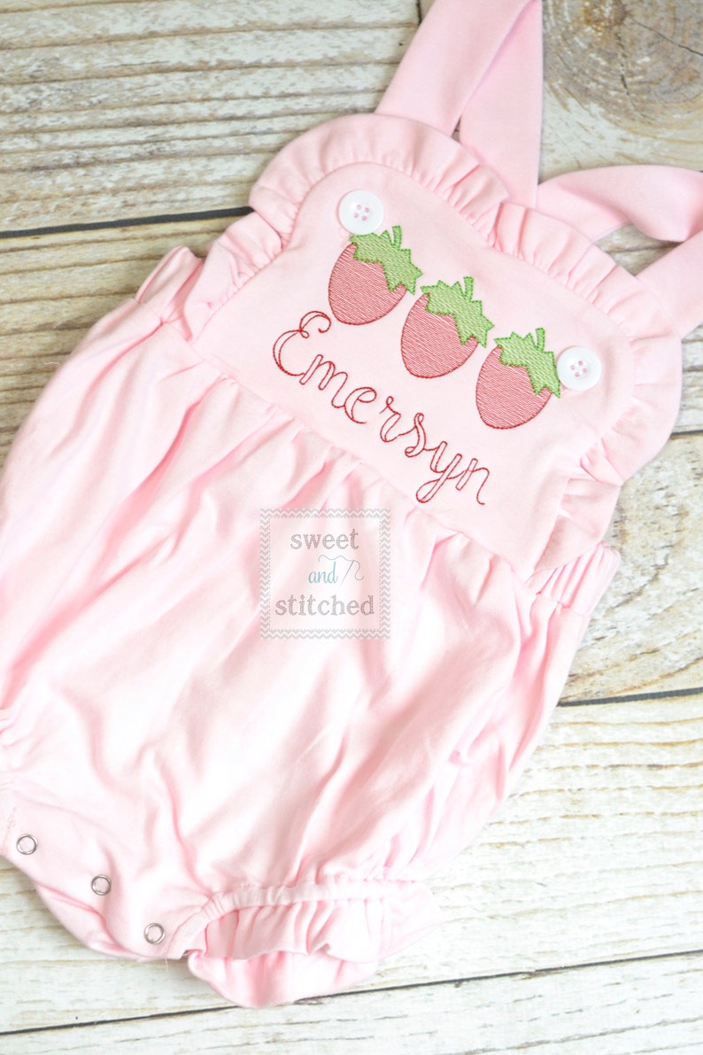 Monogrammed Baby Girl Pink Ruffle Bubble With Strawberries, Girls ...
