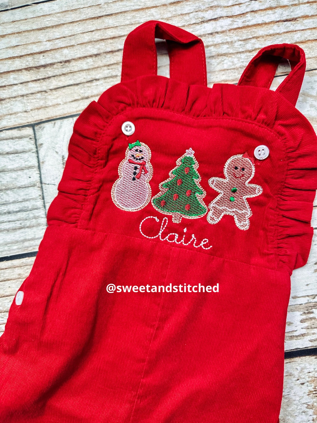 Baby Girl Monogrammed Christmas Overalls in Red Corduroy With Cookie ...