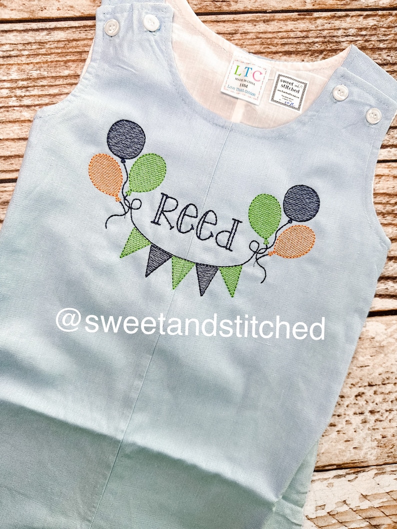 Monogrammed Baby Boy Jon Jon With Balloons and Bunting Flags - Etsy