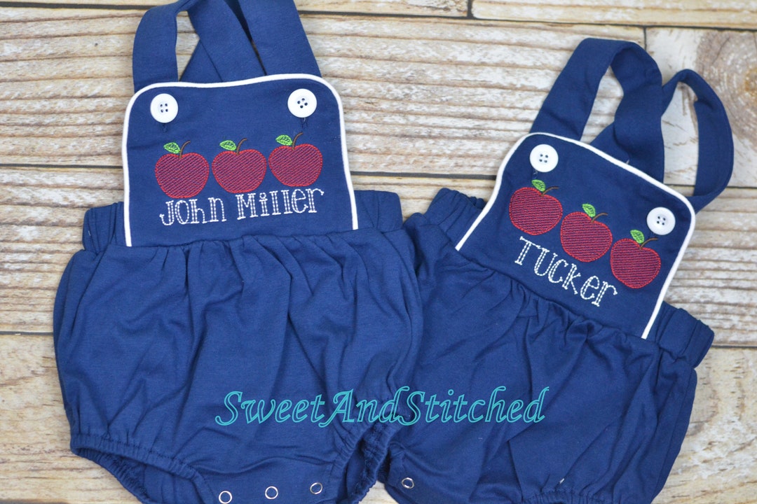Monogrammed Baby Boy Back to School Outfit, Monogrammed Boys Apple Back ...