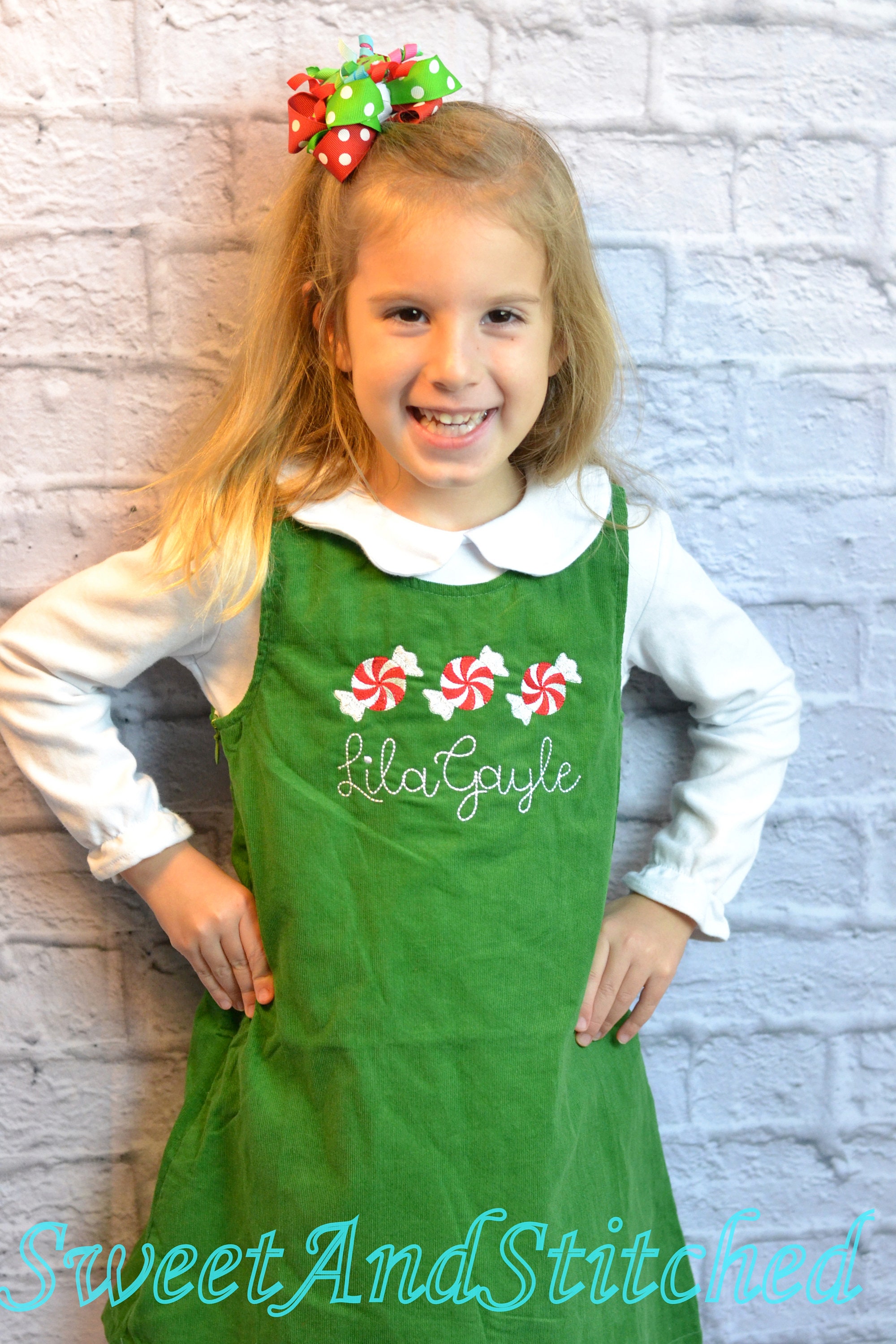 Girls candy cane Christmas dress Monogrammed Christmas | Etsy