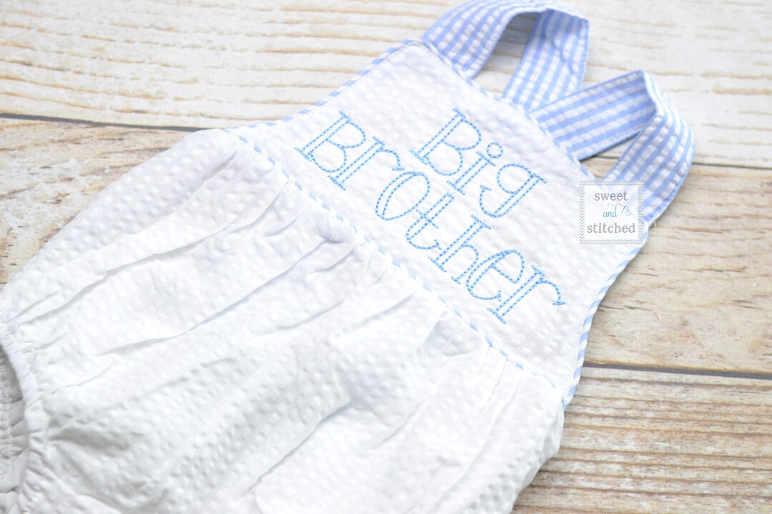 Monogrammed Big Brother Outfit Seersucker, Boys Cross Backed Bubble ...