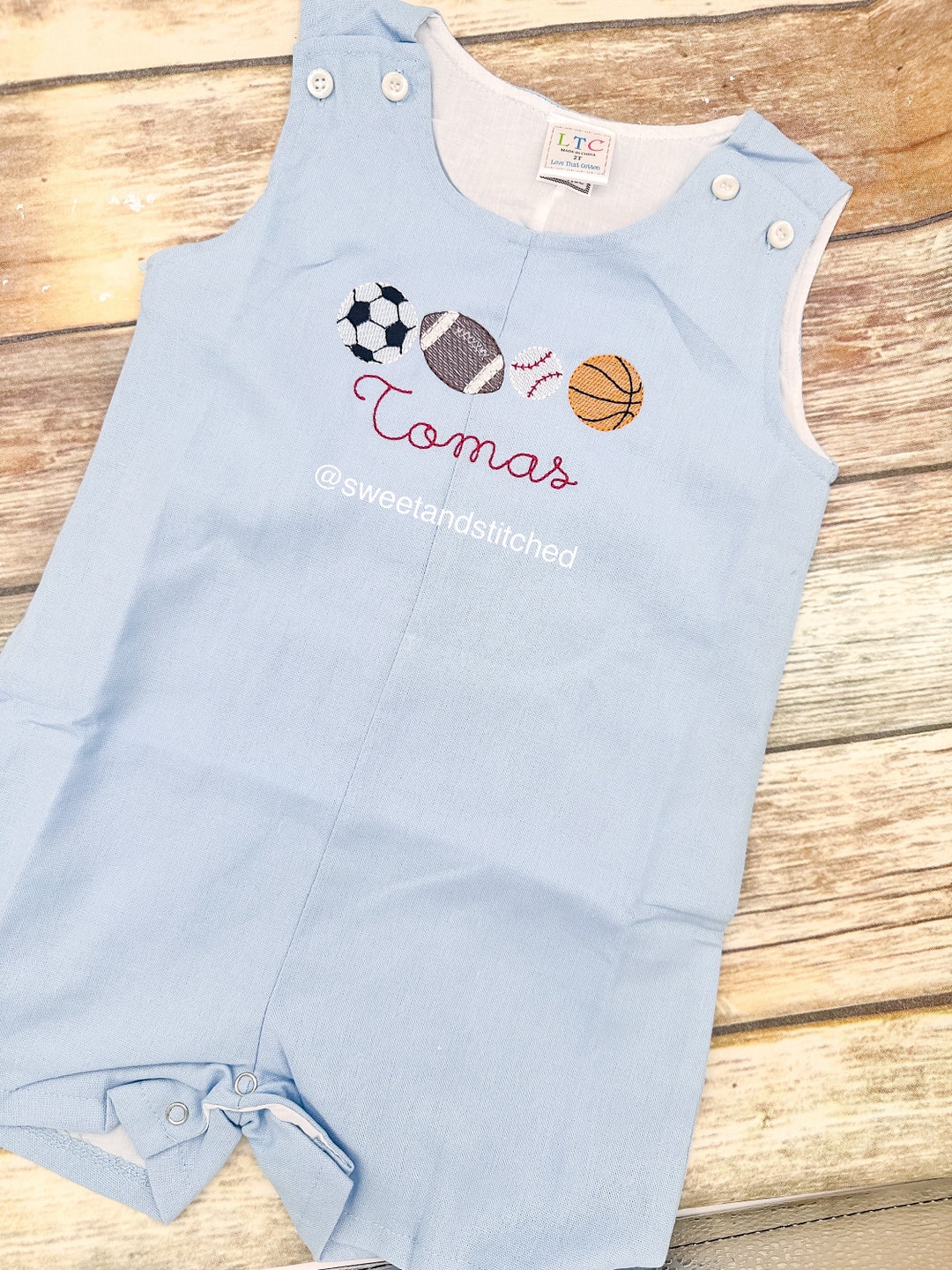 Monogrammed Boys Jon Jon With Sports Design, Baby Boy Birthday Outfit ...