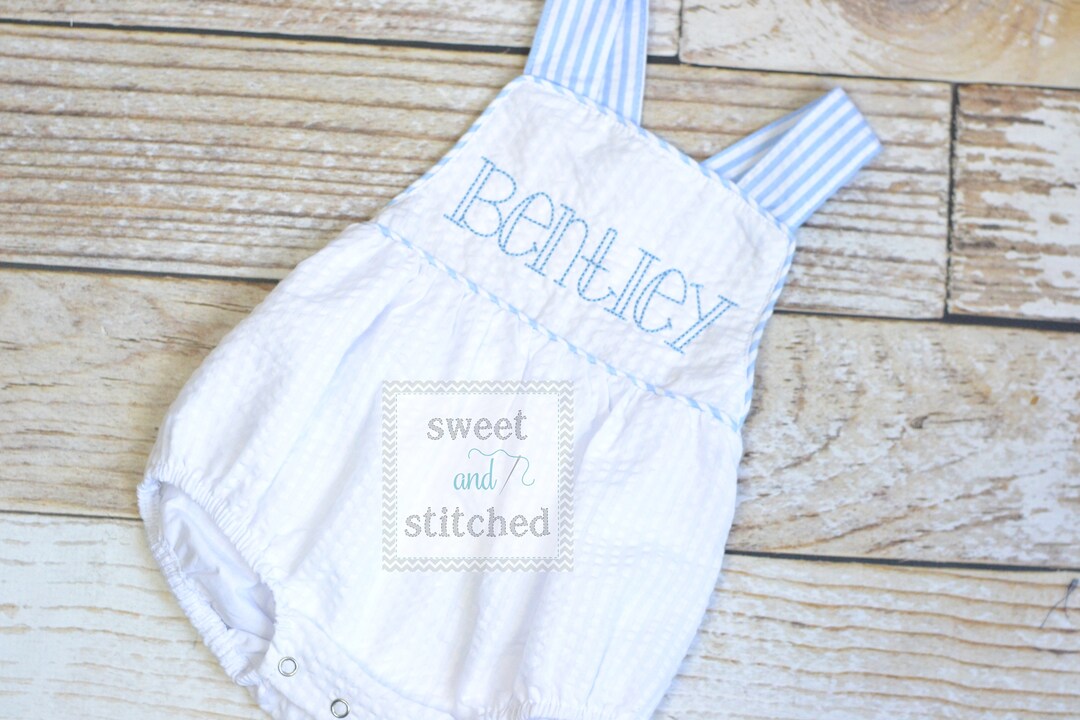 Monogrammed Baby Boy Outfit, Monogrammed Boys Seersucker Bubble, Baby ...