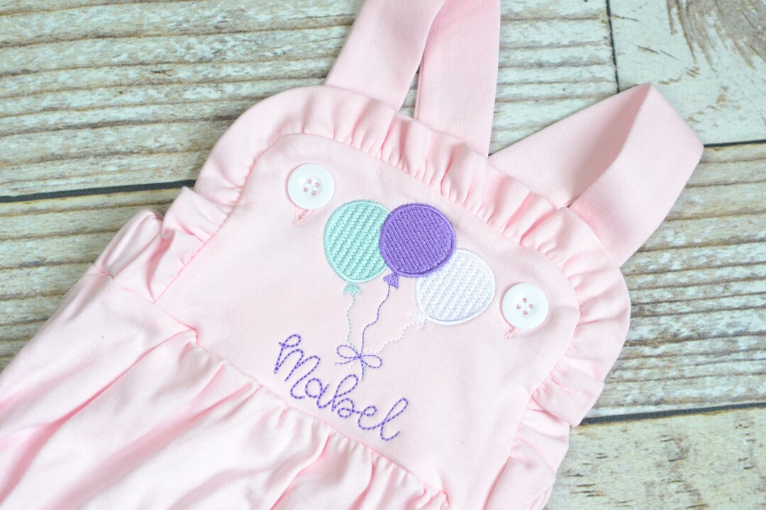 Monogrammed Baby Girl Cake Smash Outfit With Ballons, Girls Birthday ...