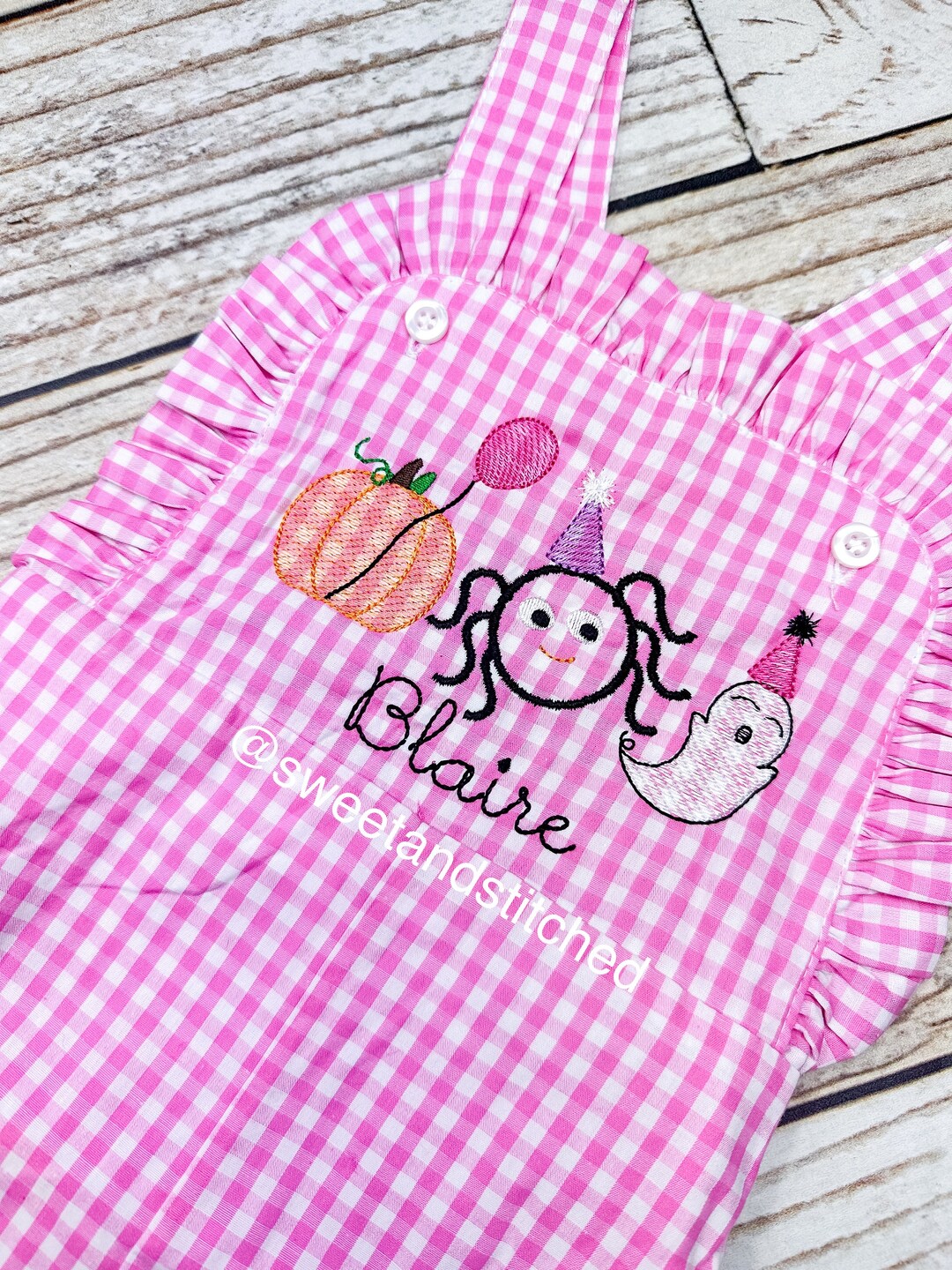 Monogrammed Baby Girl Birthday Overalls With Halloween Trio in Pink ...