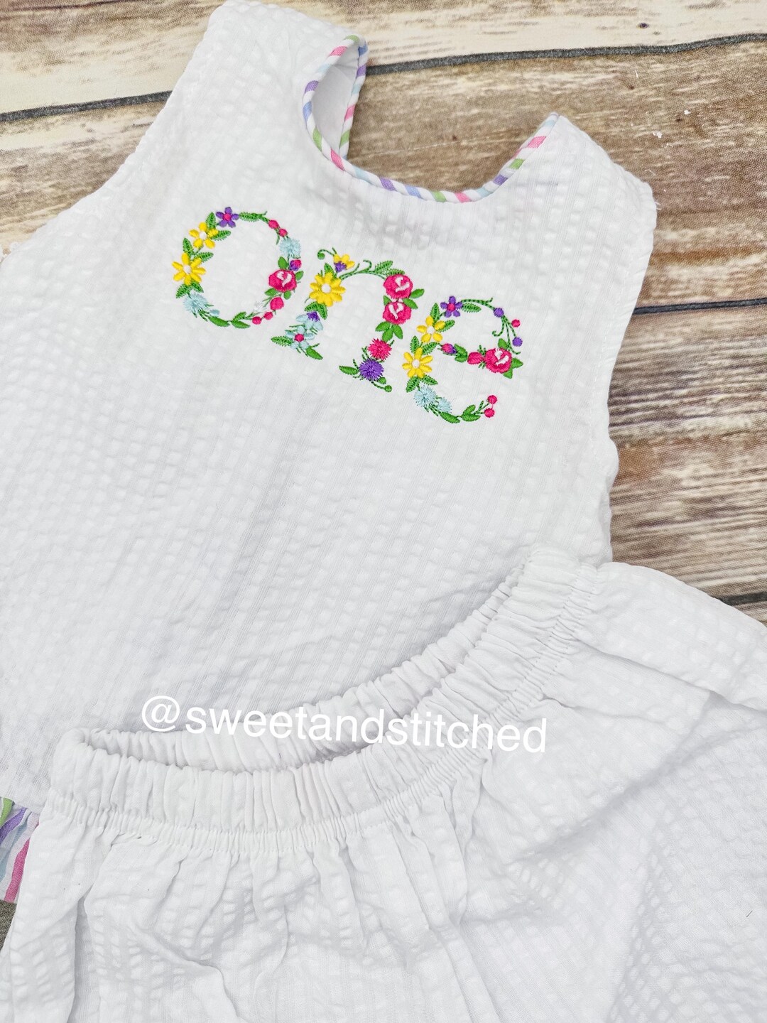Embroidered Baby Girl Cake Smash Outfit With Floral ONE Design, Girls ...