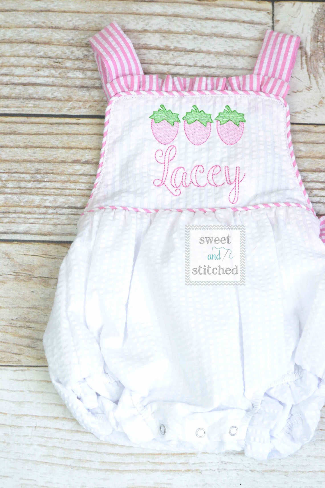 Monogrammed Baby Girl Ruffle Bubble With Strawberries, Pink Strawberry ...
