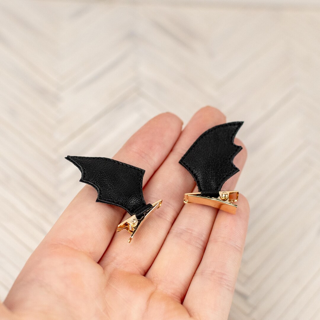 Black Faux Leather Bat Wing Hair Clips: Gothic Doll Accessory - Etsy