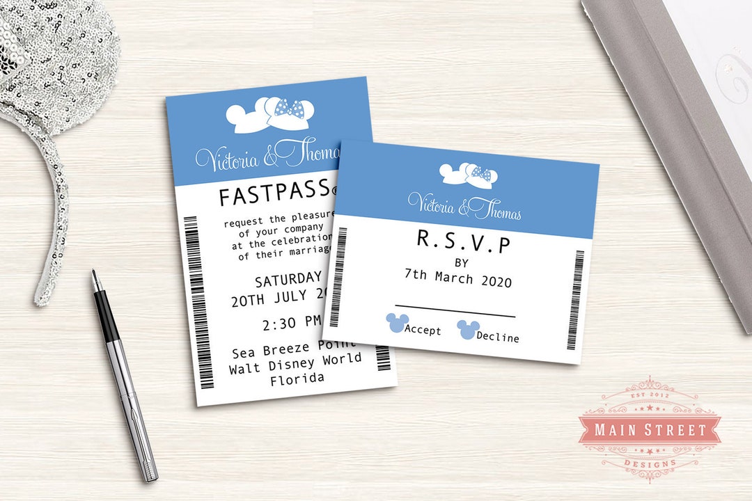 Ear Hat Fastpass Invitation and RSVP - Disney Wedding - Etsy