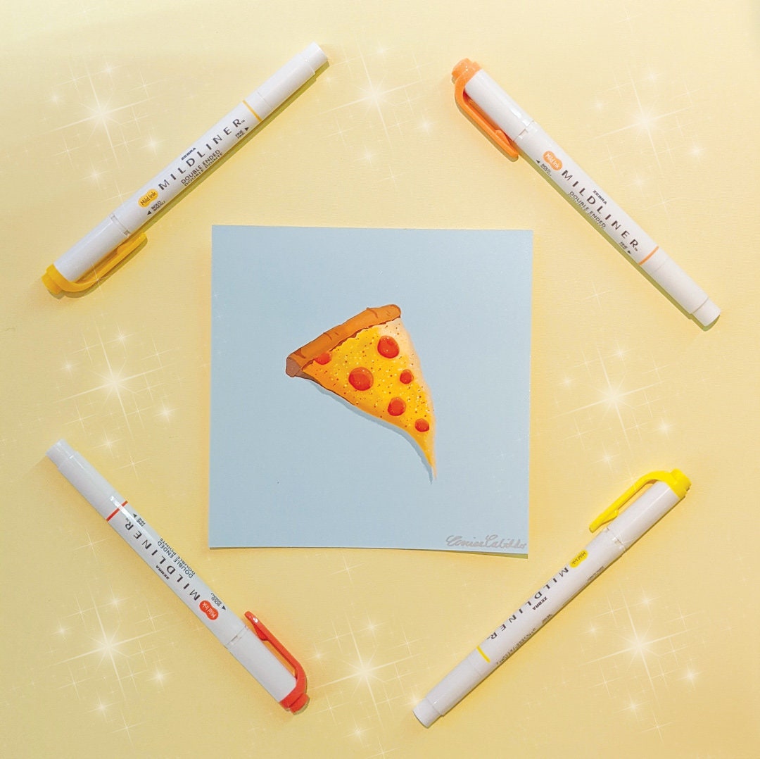 Little Pepperoni Pizza Slice - Hand Drawn Art Print 5x5 - Etsy