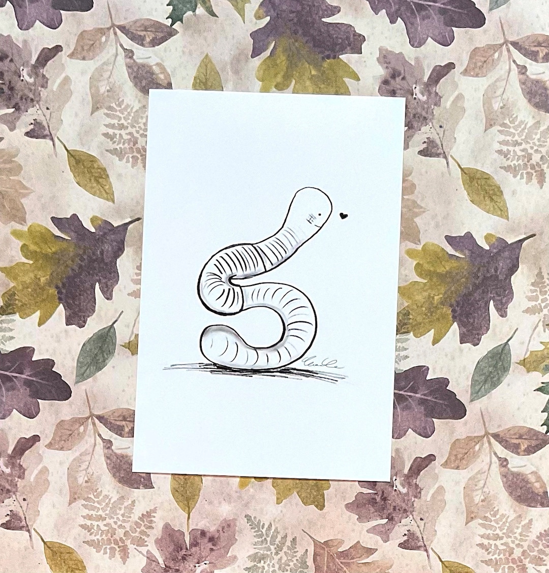 Little Earthworm Hand Drawn 4x6 Art Print| Earthworm Art| Worm Art ...
