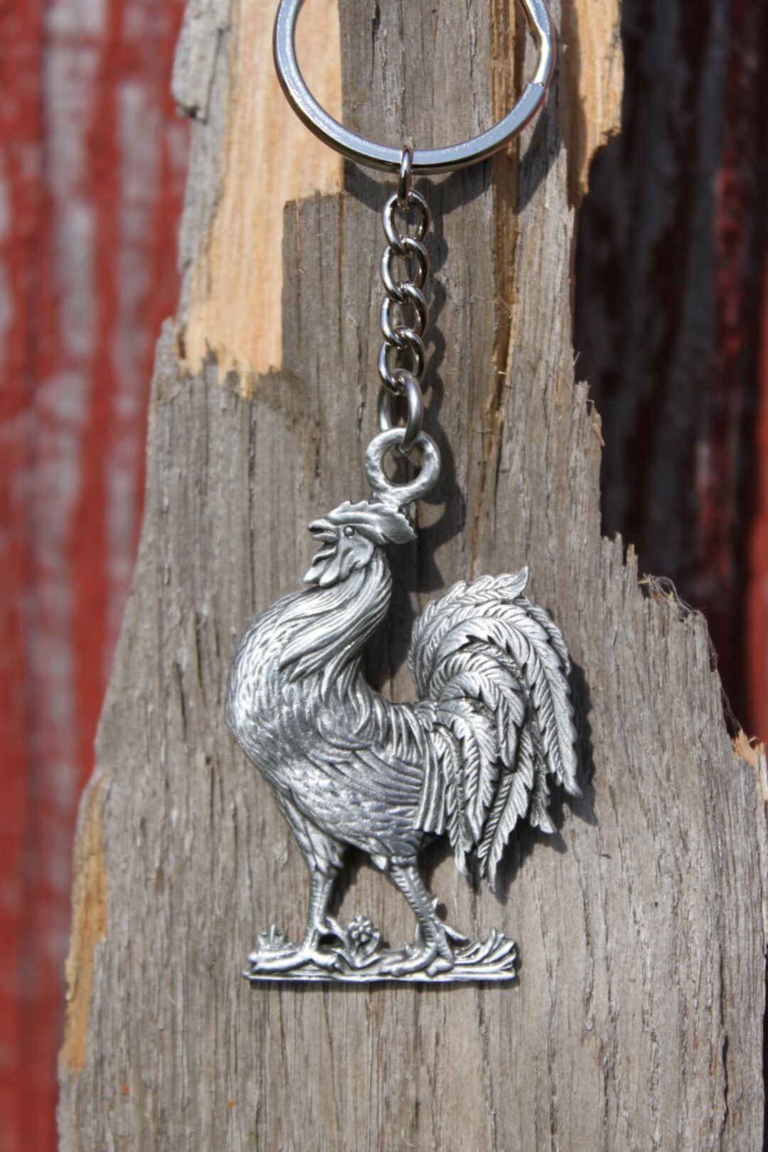 Lead Free Pewter Rooster Keychain Farm Animal Key Chain Farmer Bird ...