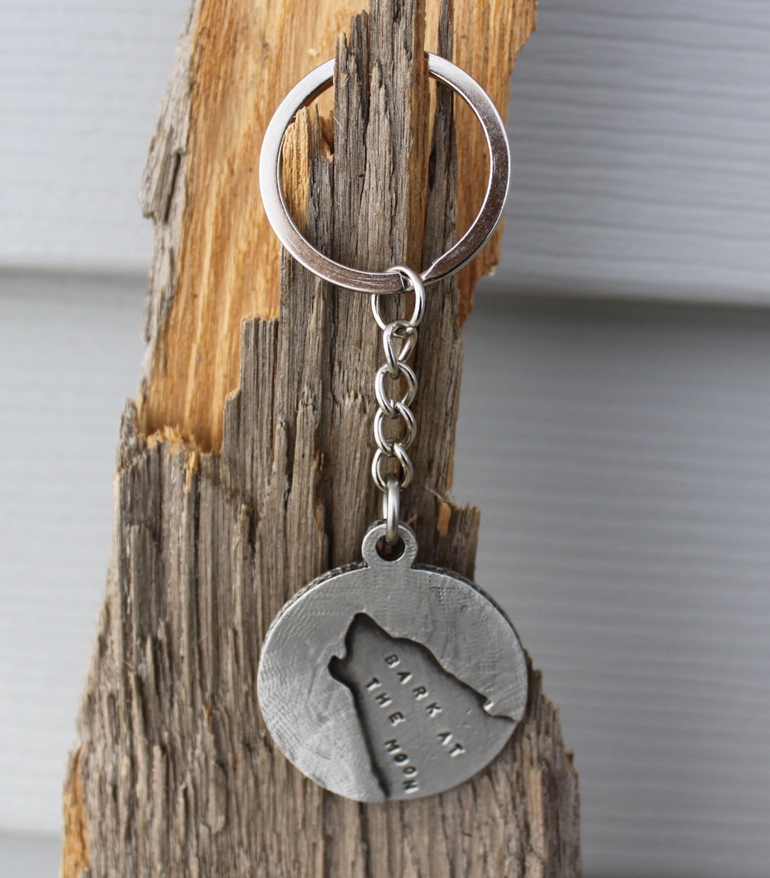 Made in US Lead Free Pewter Wolf Keychain Bark at the Moon Made in ...