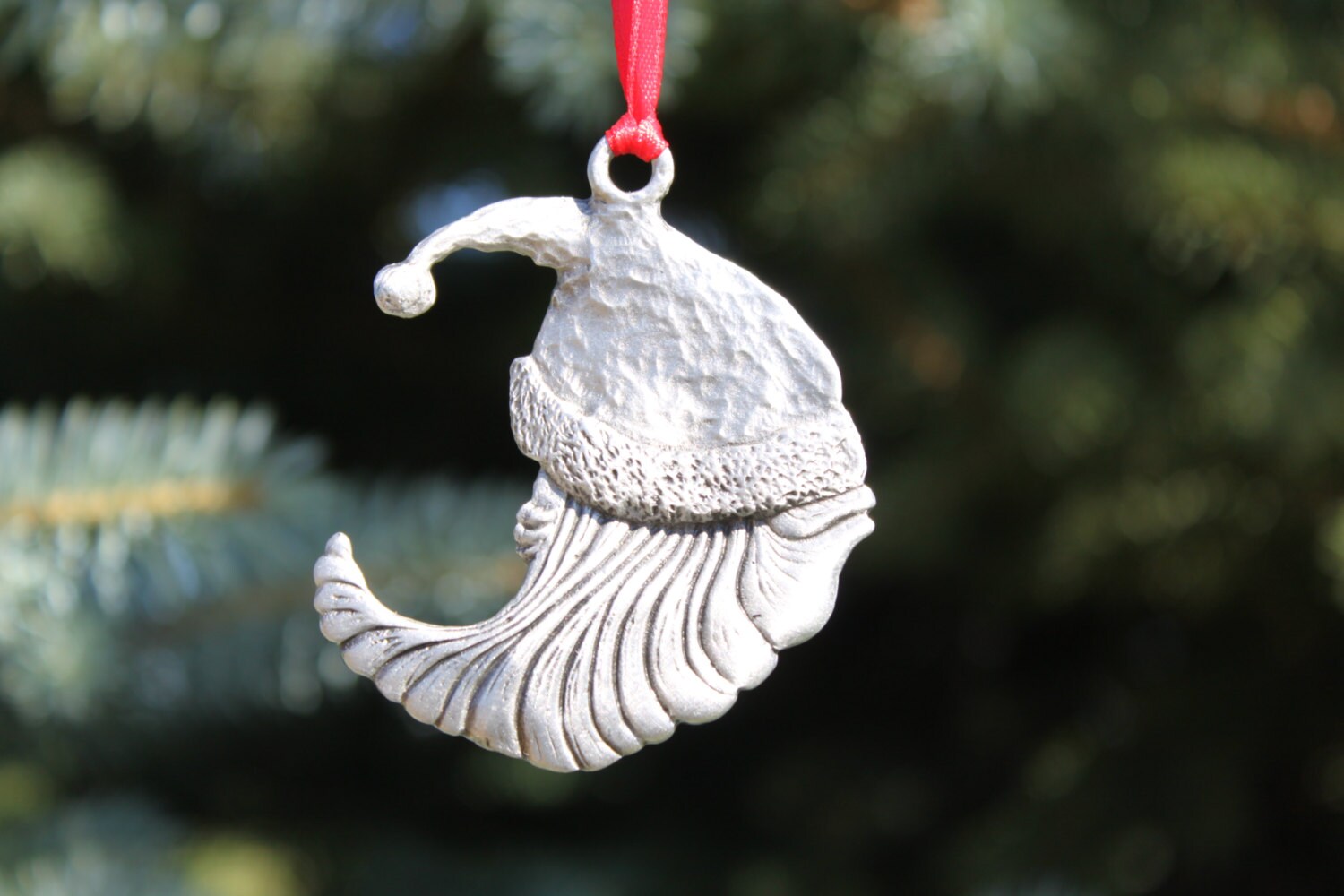 Hastings Pewter Lead Free Pewter Moon Shape Santa Ornament | Etsy