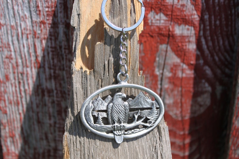 Lead Free Pewter Bald Eagle Keychain Eagle Mountain Scene Key Chain ...
